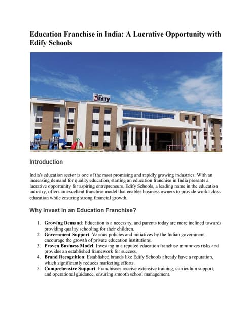 International School Franchise Opportunity in India with Edify Schools ...