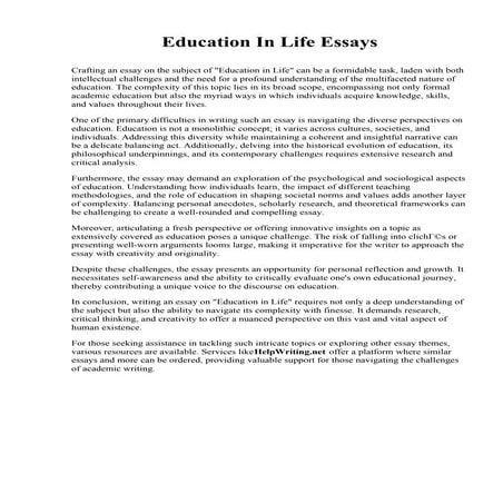 Education In Life Essays.pdfEducation In Life Essays | PDF