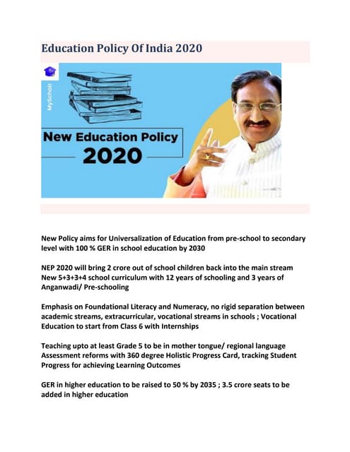 National Education Policy 2020: An Overview | PPTX