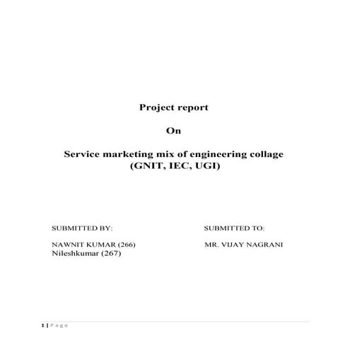 Project report On Service marketing mix of engineering collage (GNIT ...