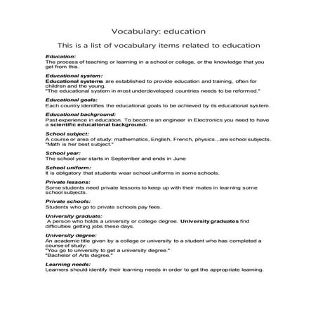 Education vocabulary | DOCX