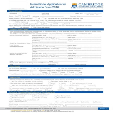 Cambridge International College Educo cic enrolment-form_email | PDF