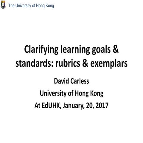 Clarifying learning goals & standards: rubrics & exemplars | PPTX