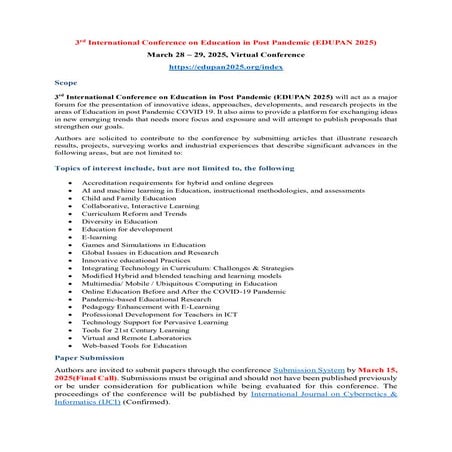 3rd International Conference on Education in Post Pandemic (EDUPAN 2025) | PDF