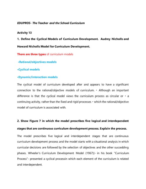 Curriculum model by nicholls | PPTX | Primary Education | Education