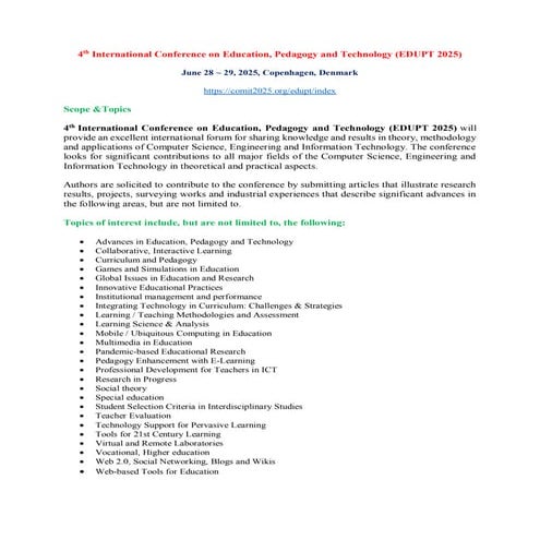 4th International Conference on Education, Pedagogy and Technology (EDUPT 2025) | PDF
