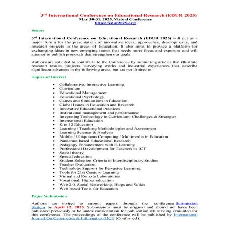 3rd International Conference on Educational Research (EDUR 2025) | PDF