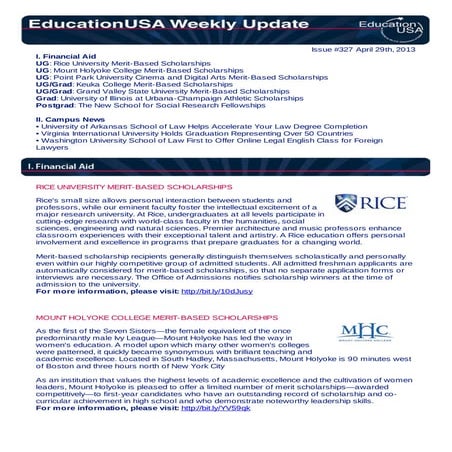 EducationUSA Weekly Update, #327, April 29, 2013 | PDF