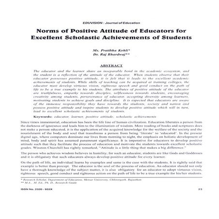 Norms of Positive Attitude of Educators for Excellent Scholastic ...