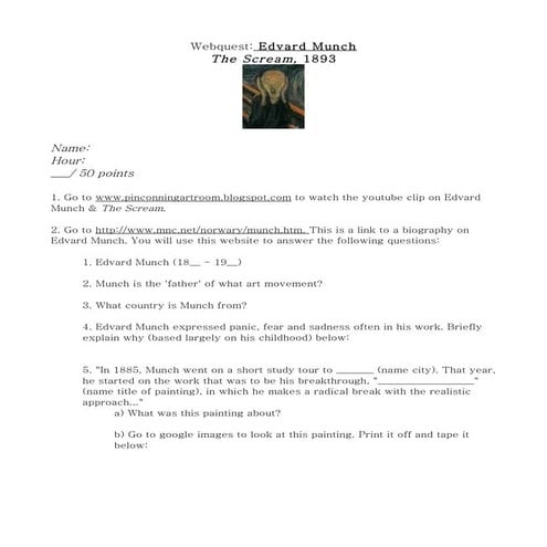 Edvard munch webquest | PDF
