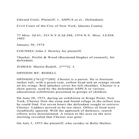 Edward Conti, Plaintiff, v. ASPCA et al., DefendantsCivil Cour.docx | Birds | Pets