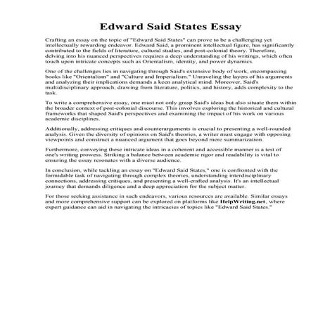 Edward Said States Essay. Edward Said Store norske leksikon | PDF