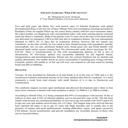 Edwards Syndrome What If He Survives | PDF