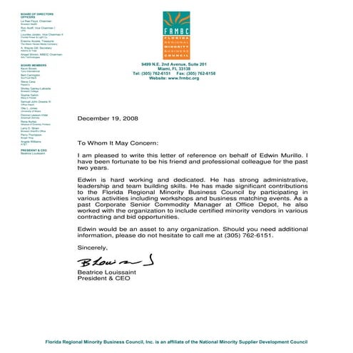 Edwin Murillo Letter Recommendation Florida Regional Minority Business ...