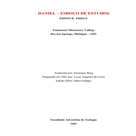 Edwin R. Thiele - Daniel, esboço de estudos | PDF
