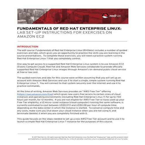 LAB SET-UP INSTRUCTIONS FOR EXERCISES ON AMAZON EC2 | PDF