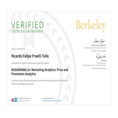 Marketing Analytics: Price and Promotion Analytics Certificate | PDF