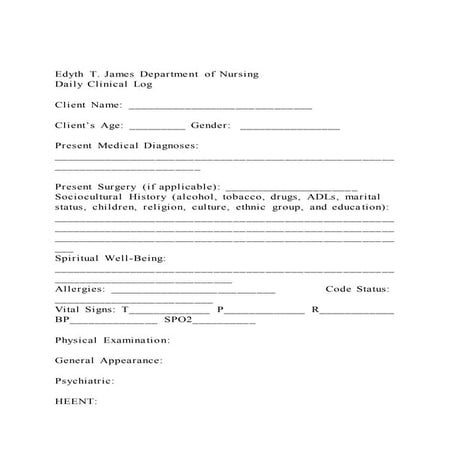 Edyth T. James Department of Nursing Daily Clinical Log Cl | DOCX