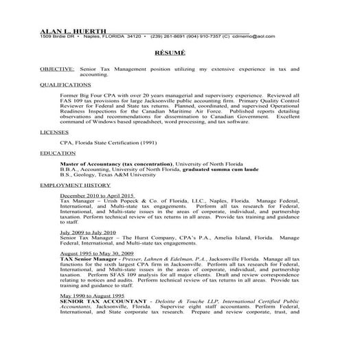 Senior Tax Manager Resume | DOC