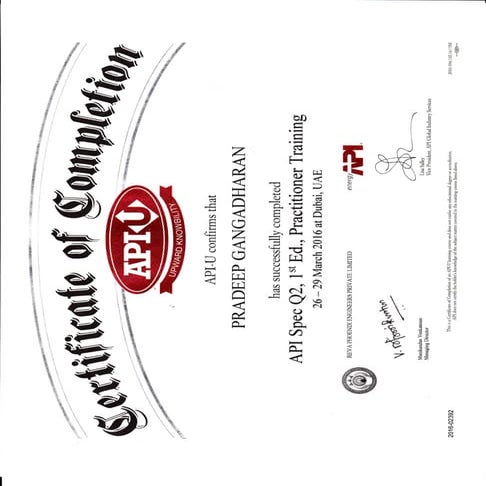 API Q2 TRAINING CERT | PDF