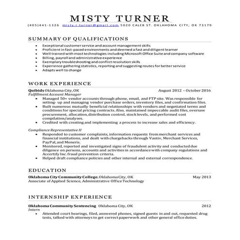 M. Turner Resume 2016 1 | DOCX | Business | Business and Finance