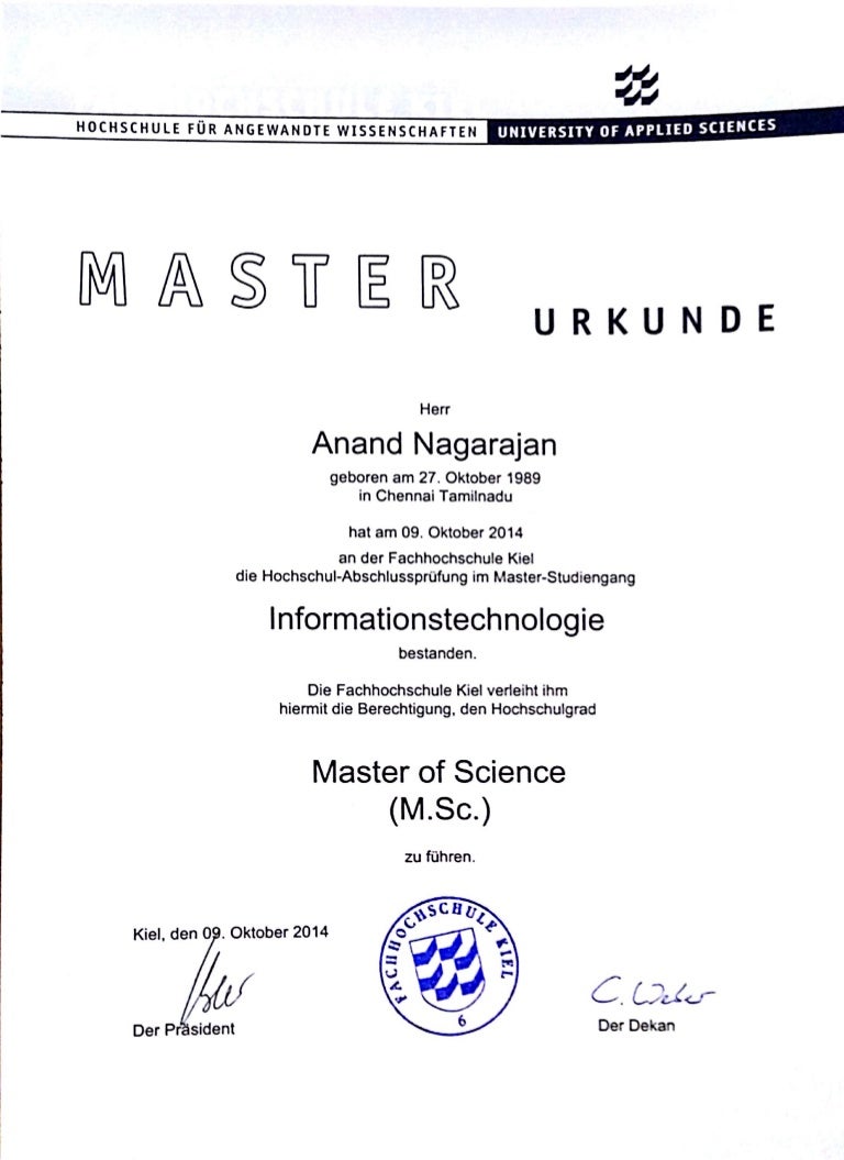 M.Sc Degree Certificate