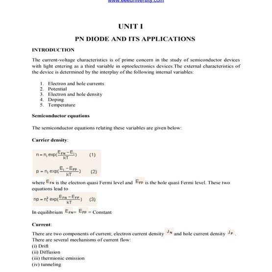 Ee2203 Electronic Devices And Circuits Lecture Notes Pdf