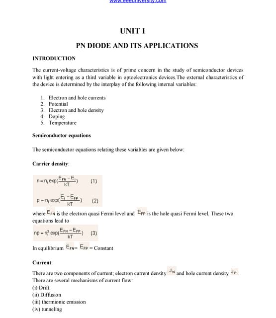 Ee2203 Electronic Devices And Circuits Lecture Notes Pdf