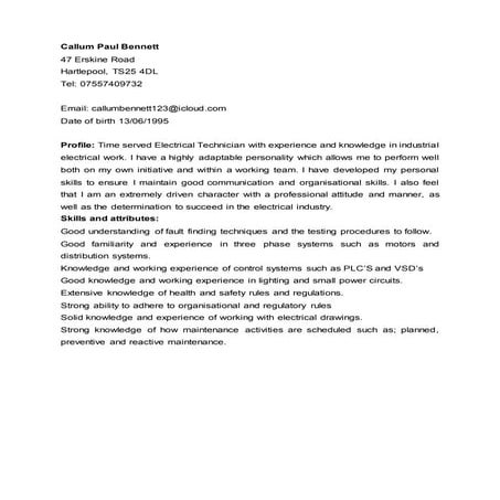 Callum Bennett CV | DOCX | Careers