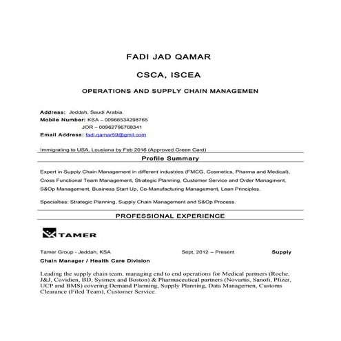 Fadi Qamar CV | DOC | Logistics | Business