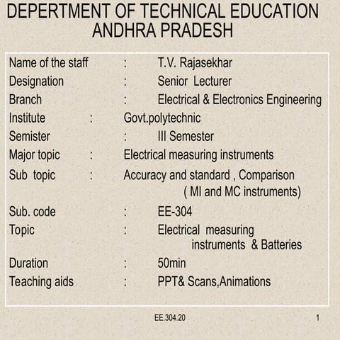 Electrical Measurements and Instruments is a subject in electrical ...