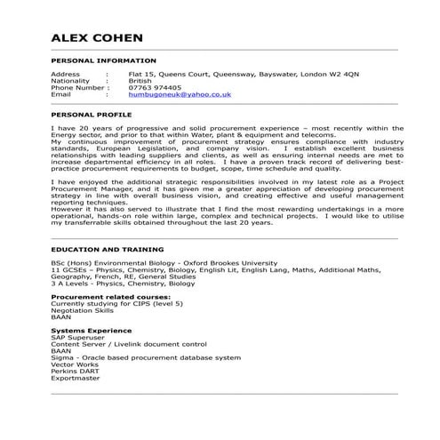 ALEX CV Mar 16 G | DOC | Logistics | Business