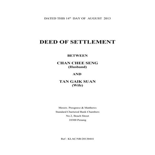 deed of settlement | DOC | Adoption and Fostering | Parenting