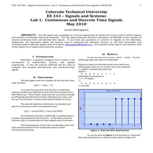 Ee343 signals and systems - lab 1 - loren schwappach | PDF | Physics | Science