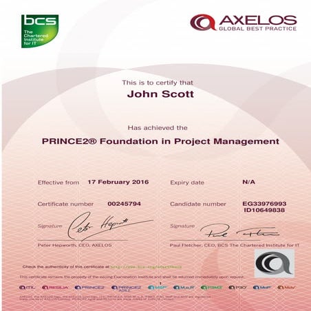PRINCE2 Foundation Certificate | PDF