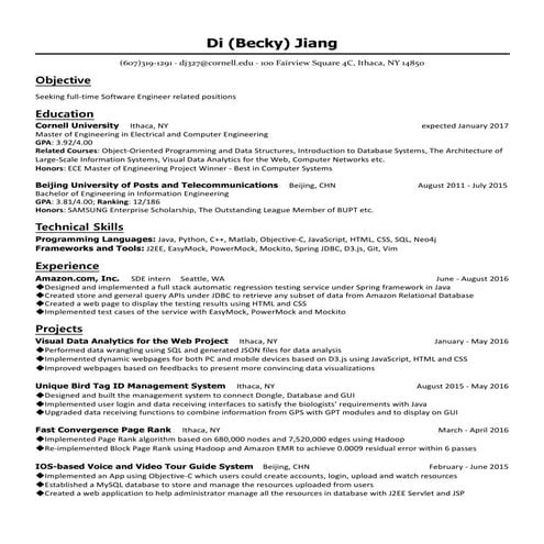 Di Jiang Resume | PDF | Computing | Technology & Computing