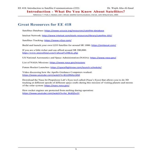 EE 418 (222) Lecture Note 01.pdf sattellite comms | PDF