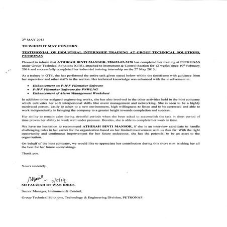 Internship Testimonial | PDF