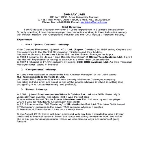 BRIEF RESUME of SJ | DOCX | Telecommunications Industry | Industries
