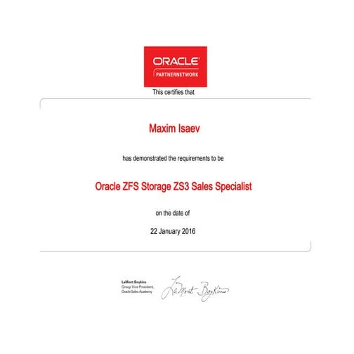 Oracle ZFS Storage ZS3 Sales Specialist | PDF