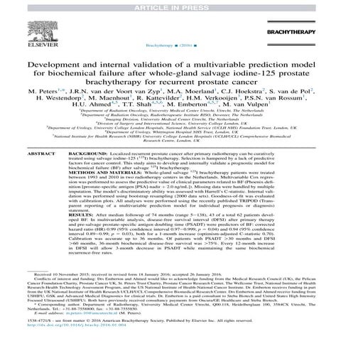 Development and internal validation of a multivariable prediction model ...