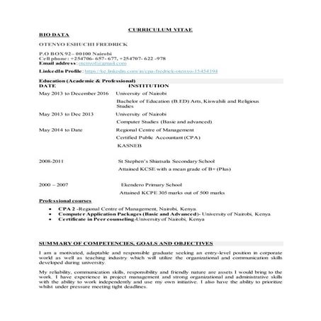 OTENYO ESHUCHI FREDRICK RESUME | DOCX