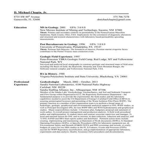 D Michael Chapin_CV | PDF