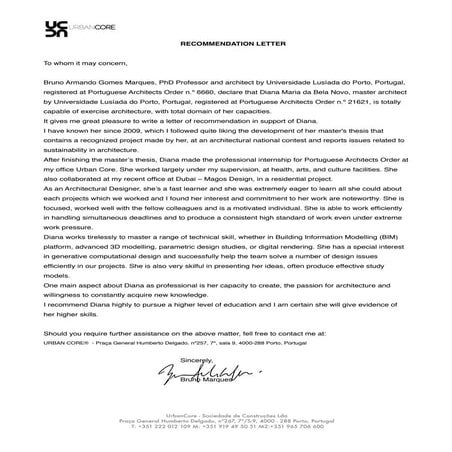 Recommendation Letter - Bruno Marques . phd professor architect | PDF