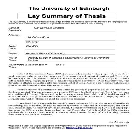 Lay summary of Thesis Form | PDF