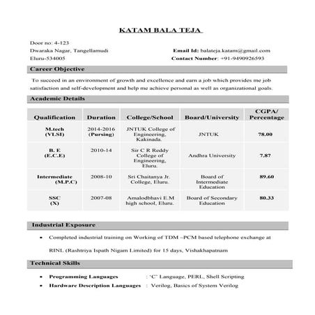 katam balateja resume - Core | DOC