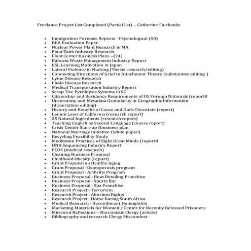 Freelance Project List Completed | PDF