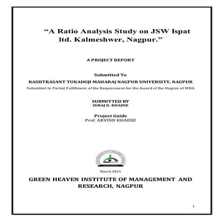 Ratio Analysis Project Suraj Khadse Docx