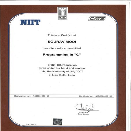 NIIT Certificate.