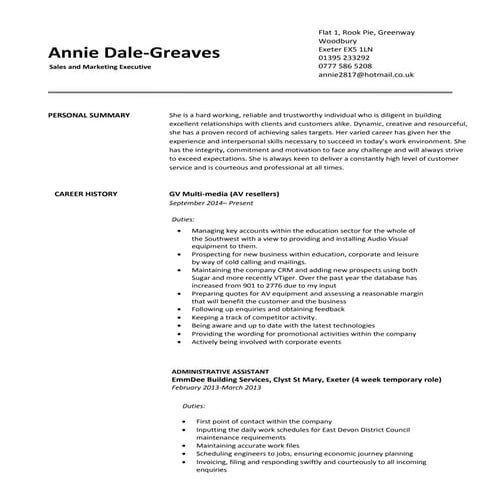 Professional CV Annie Dale-Greaves PROP | PDF